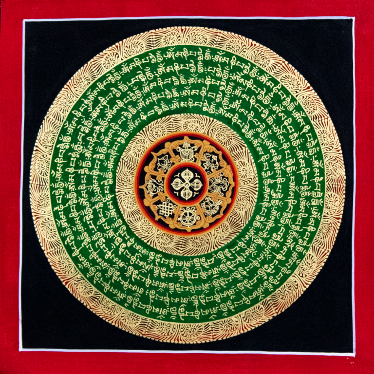 Mandala 8 symboli pomyślności zielono-złota - CosmicGeometry.art